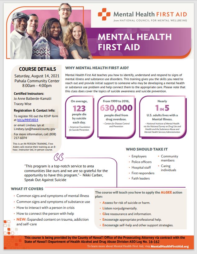 Mental Health First Aid – August 14, 2021 « Kaʻū Rural Health Community ...